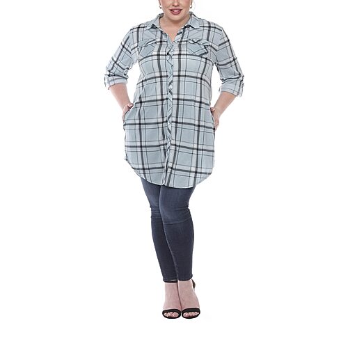 Click here for White Mark Plus Size Plaid Tunic Top - Blue prices