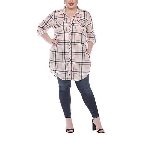 Click here for White Mark Plus Size Plaid Tunic Top - Pink prices