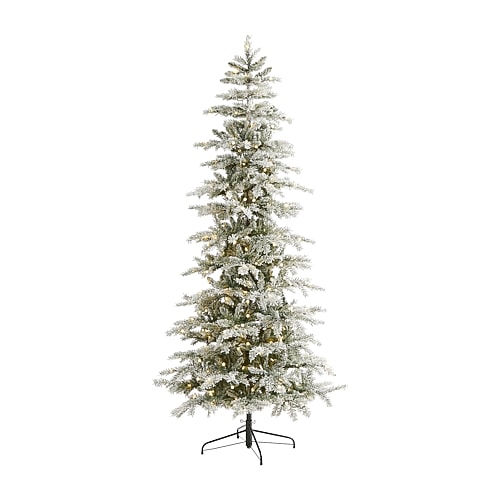 Click here for Nearly Natural Slim Flocked 7 1/2 Foot Pre-Lit Spr... prices