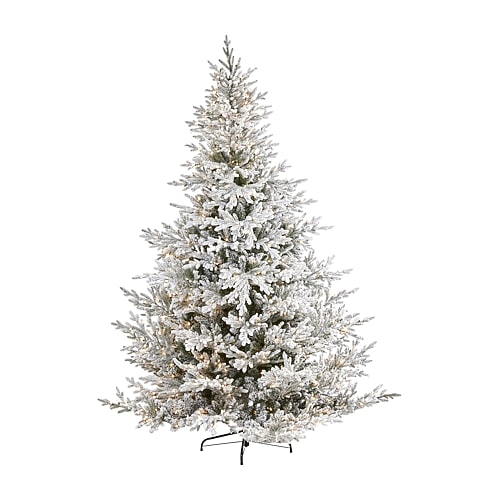 Flocked Fraser Fir Artificial Christmas Tree with Lights and Bendable Branches  96 - Green