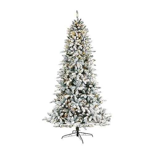 Click here for Nearly Natural Flocked Faux 8 Foot Pre-Lit Fir Chr... prices