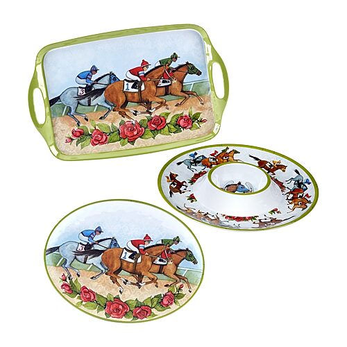 Certified International Derby Day At The Races 3 Pc Melamine Serving Set - Miscellaneous
