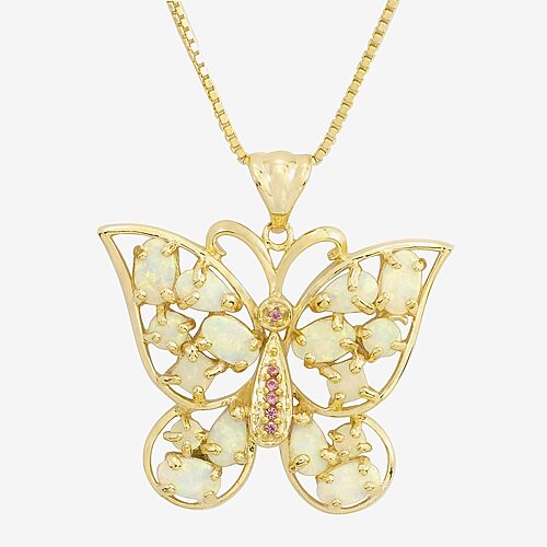 Click here for Lab-Created Opal and Pink Sapphire Butterfly Penda... prices