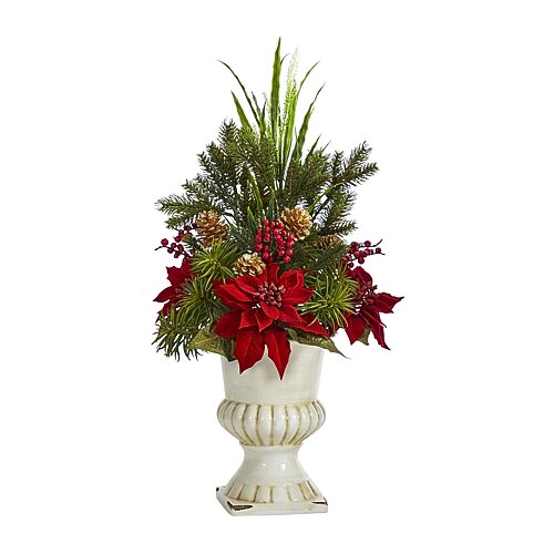 Click here for Nearly Natural Poinsettia Grass Arrangement Christ... prices