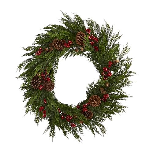 Click here for Nearly Natural 32in. Faux Cypress Wreath  One Size... prices