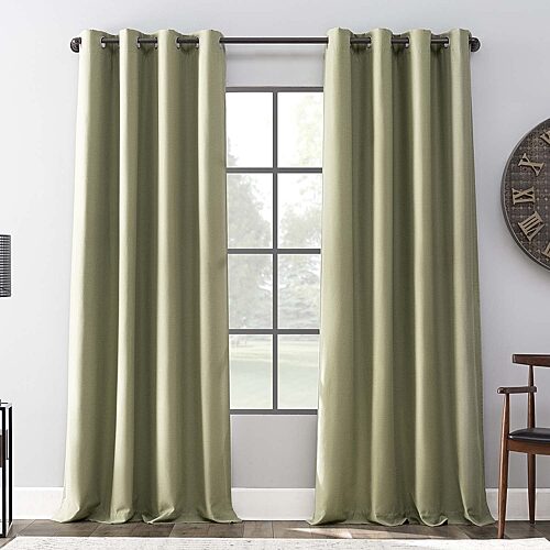 Click here for Linen Blend Blackout Grommet Top Curtain - Sage gr... prices