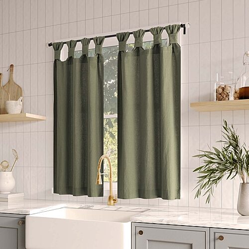 Click here for Washed Cotton Twist Tab Cafe Curtain Pair - Moss g... prices