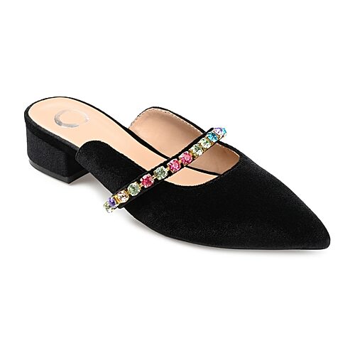 Journee Collection Womens Jewel Rhinestone Embellished Velvet Slip On Flats - Black