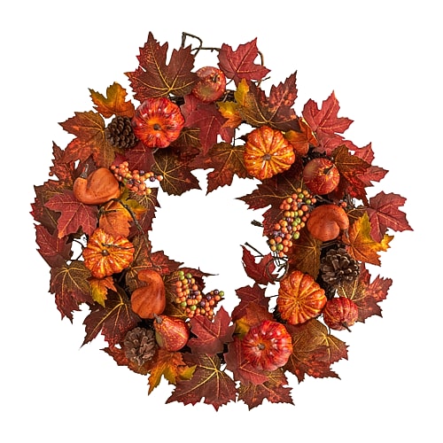 Click here for Nearly Natural 24 Autumn Faux Arrangement Wreath... prices