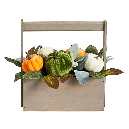 Click here for Nearly Natural 10 Fall Pumpkin In Wood Basket Flor... prices