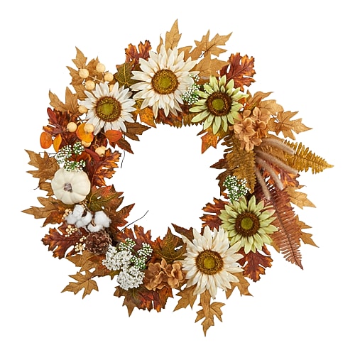 Click here for Nearly Natural 30 Sunflower Pumpkin Berry Wreath... prices