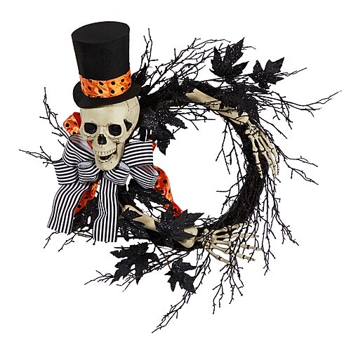 Click here for Nearly Natural 26 Halloween Dapper Skeleton Wreath... prices