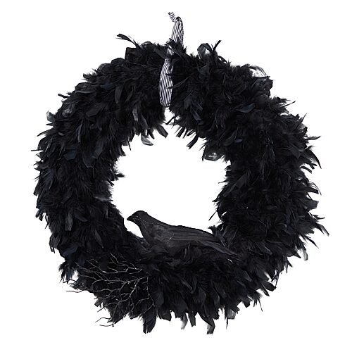 Click here for Nearly Natural 30 Halloween Raven Feather Wreath... prices