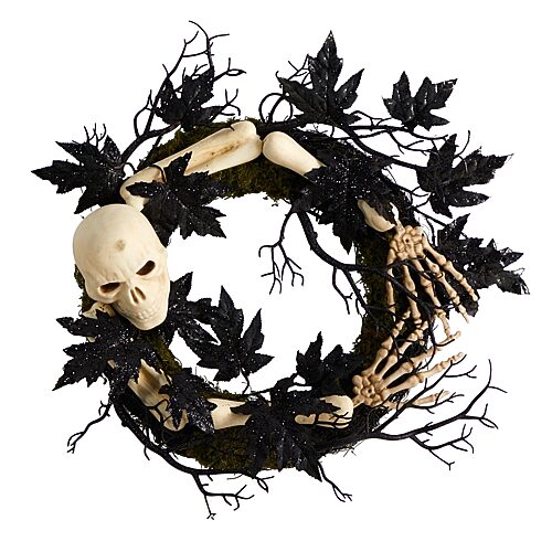 Click here for Nearly Natural 24 Halloween Skull And Bones Wreath... prices