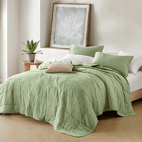 510 Design Mina Waffle Weave Textured Quilt Set  One Size  Green
