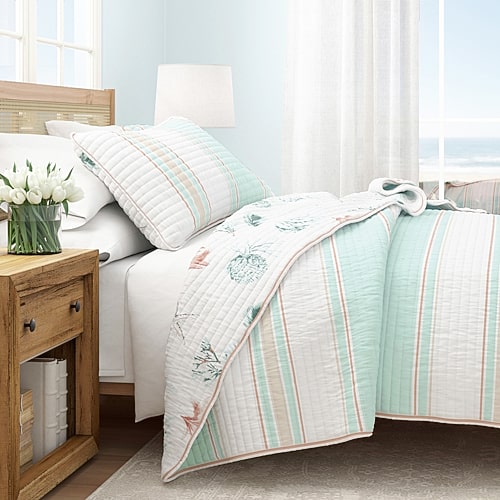 Click here for Linery Coastal Printed Cotton Reversible Quilt Set... prices