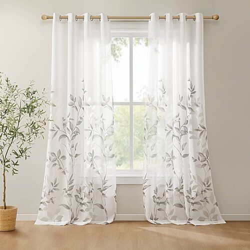 Cecily Burnout Printed 2 Sheer Window Curtain  84 inches long 2 Curtain Panels set  Width 50 curtains sheer for Bedroom and Living Room  Easy To Hang 