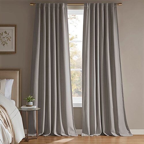 Madison Park Karien Sound Blocking Rod Pocket Back Tab 100 Blackout Set of 2 Curtain Panel  One Size  Gray