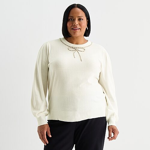 Click here for Liz Claiborne Plus Womens Crew Neck Embellished Lo... prices