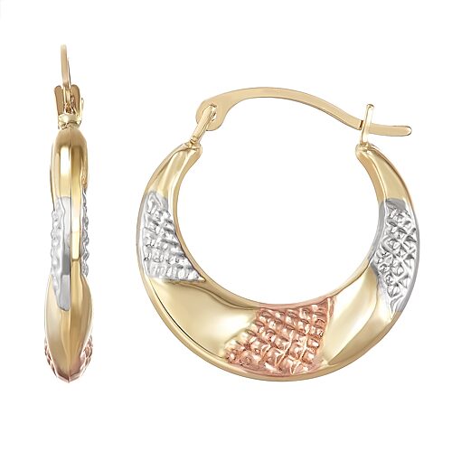 Click here for Womens 14K Tri-Color Gold 15mm Round Hoop Earrings... prices