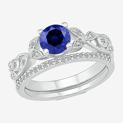 Click here for Womens Lab Created Blue Sapphire 14K Gold Bridal S... prices