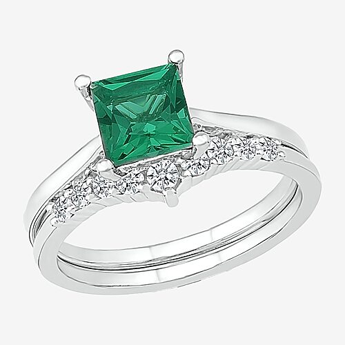 Click here for Womens Lab Created Green Emerald 14K Gold Bridal S... prices