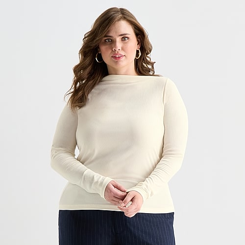 Click here for Ashley Graham Fine Rib Womens Plus Asymmetrical Ne... prices