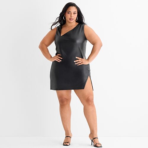 Click here for Ashley Graham Mini Womens Plus Asymmetrical Neck S... prices