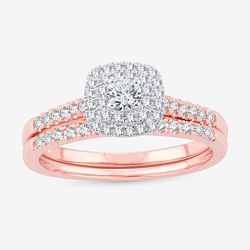 Click here for 1/2 CT.T.W. Natural Diamond Halo Bridal Set 10K or... prices