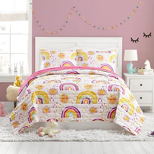 Urban Playground Rainbows Suns Reversible Quilt Set  One Size  Pink