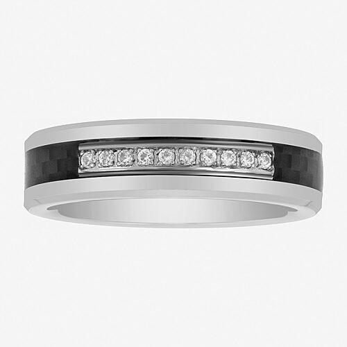 Click here for Mens 6MM 1/10 CT. T.W. Natural Diamond Tungsten We... prices