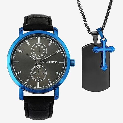 Click here for Steeltime Mens Black Leather 2-pc. Watch Boxed Set... prices