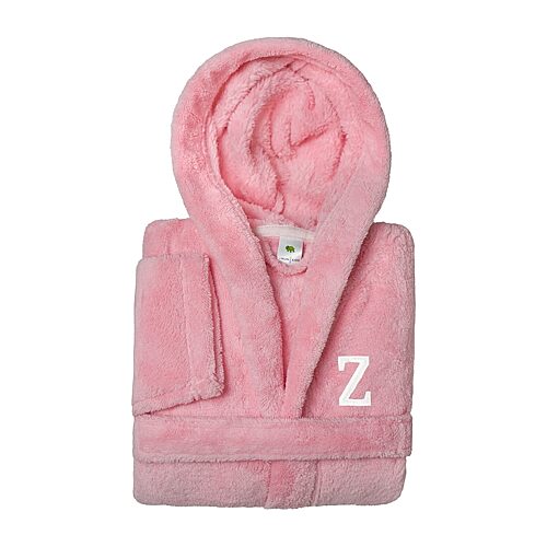 Linum Home Personalized Kids Super Plush Hooded Bathrobe - Pink/White Z