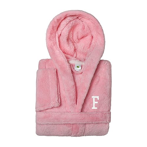 Linum Home Personalized Kids Super Plush Hooded Bathrobe - Pink/White F