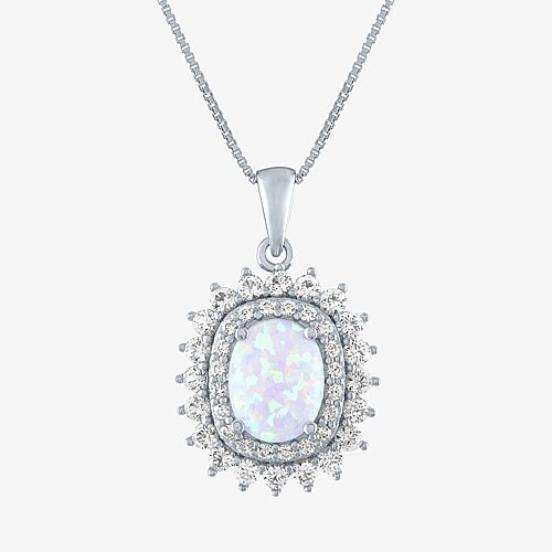 Click here for Womens Gemstone Sterling Silver Oval Halo Pendant... prices