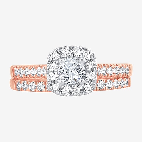 Click here for 1 CT.T.W. Natural Diamond Cushion Halo Bridal Set... prices