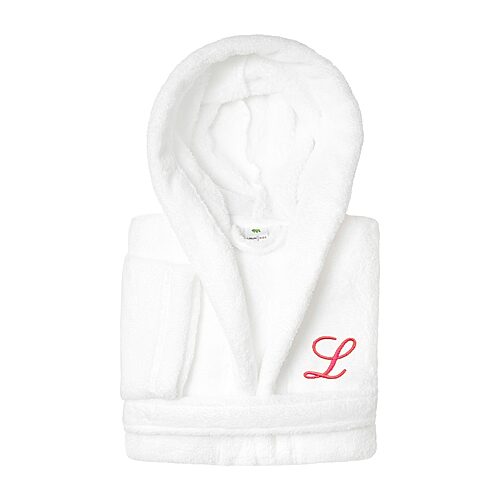 Linum Home Personalized Kids Super Plush Hooded Bathrobe - L White/Pink
