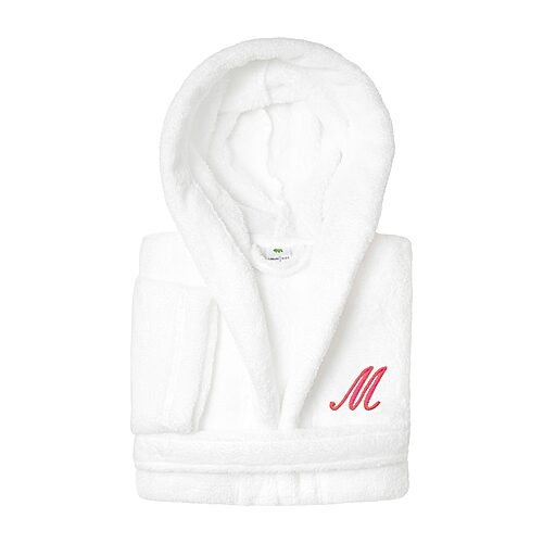 Linum Home Personalized Kids Super Plush Hooded Bathrobe - M White/Pink