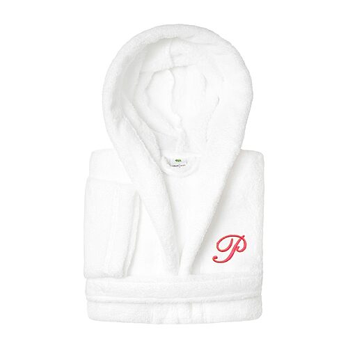 Linum Home Personalized Kids Super Plush Hooded Bathrobe - P White/Pink