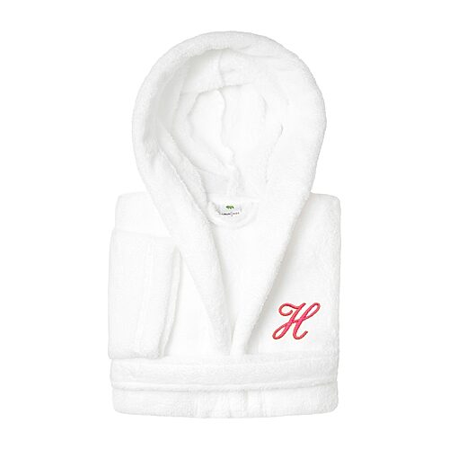 Linum Home Personalized Kids Super Plush Hooded Bathrobe - H White/Pink