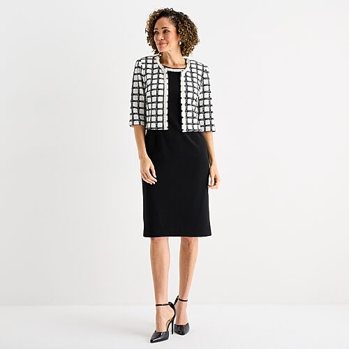 Click here for Maya Brooke Womens Pearl Trim Windowpane Jacket Dr... prices