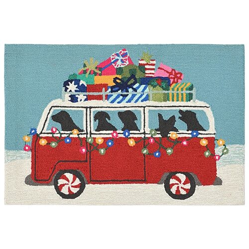 Liora Manne Front Porch Indoor/Outdoor Happy Howlidays Red 2 x 3 Area Rug - Red