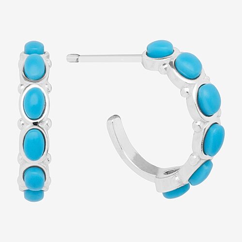Click here for Silver Treasures Huggie Womens Blue Turquoise Ster... prices