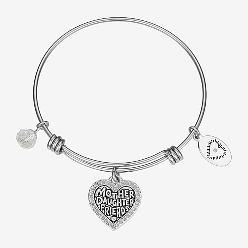 Footnotes Mother & Daughter Womens Crystal Stainless Steel Heart Bangle Bracelet  One Size