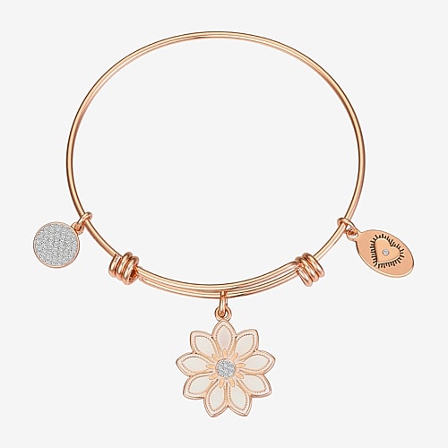Footnotes Womens Crystal Stainless Steel Flower Bangle Bracelet  One Size
