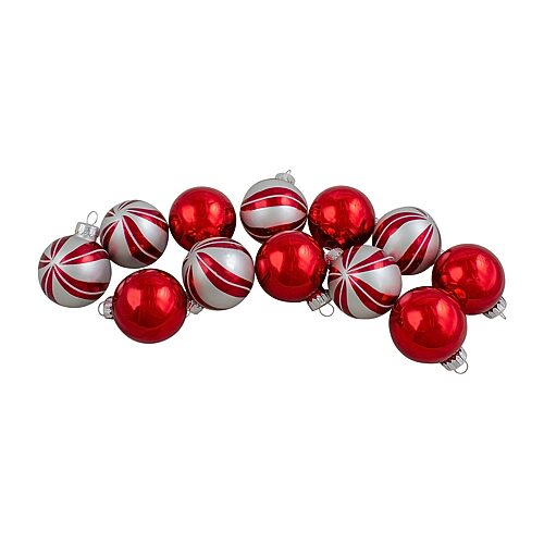 Northlight 12 Count 2-Finish Swirl Glass Christmas Ball Ornaments - Red