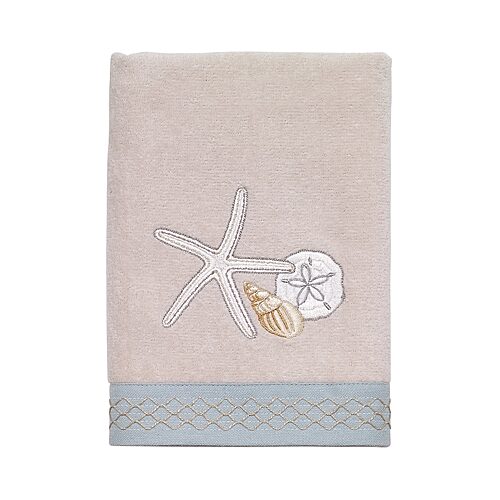 Avanti Seaglass Embroidered Seashell Cotton Hand Towel  16 x 30 - Beige