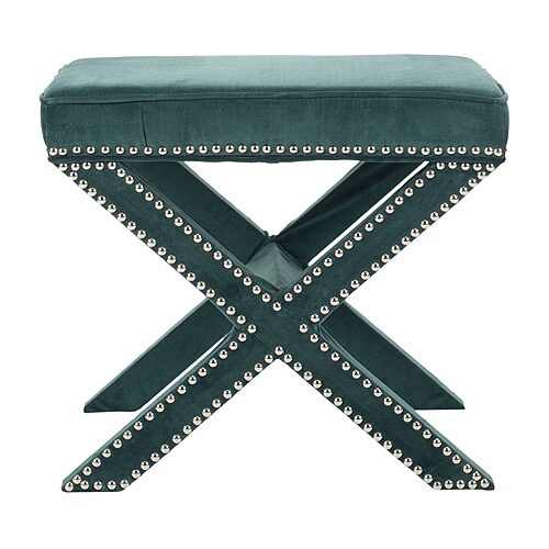 Click here for Palmer Nailhead Trim Footstool  One Size  Blue prices