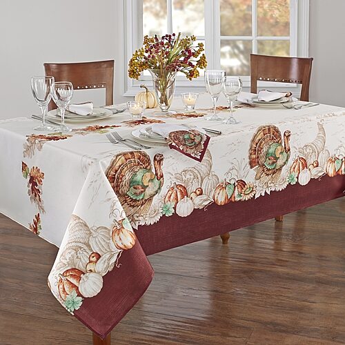 Click here for Elrene Holiday Turkey Bordered Fall Tablecloth  60... prices