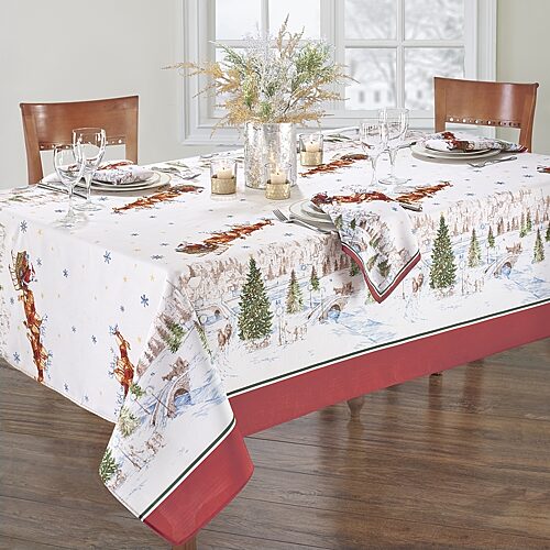 Click here for Elrene Santas Snowy Sleighride Tablecloth - 60 x 1... prices